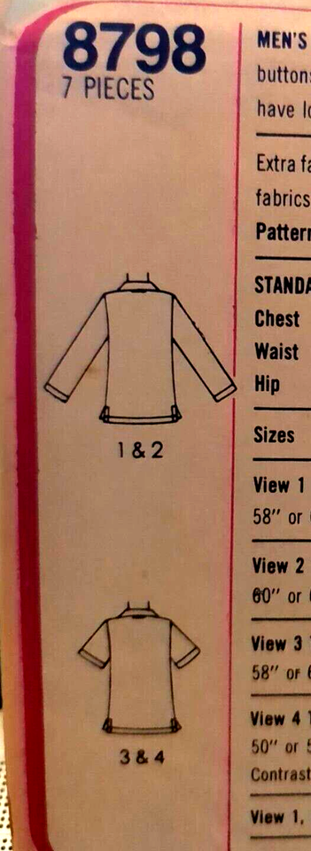 VINTAGE SIMPLICITY Pattern 8798 MEN'S PULLOVER TOP STRETCH KNIT ONLY/SZ ...