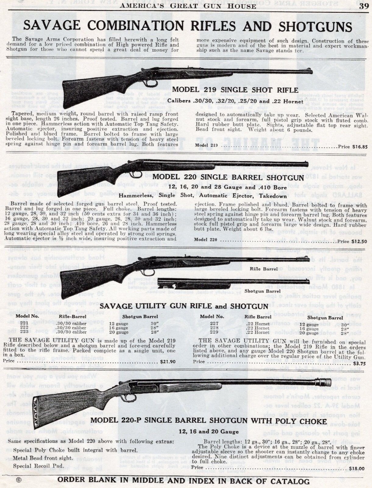 1942 Print Ad of Savage Model 219 Rifle 220 220P Shotgun & 221 227 ...