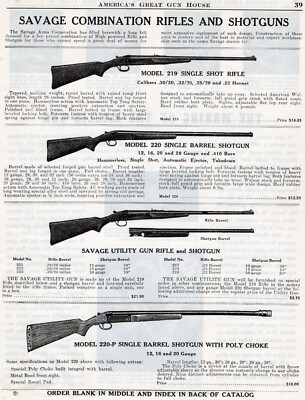 1942 Print Ad of Savage Model 219 Rifle 220 220P Shotgun & 221 227 ...