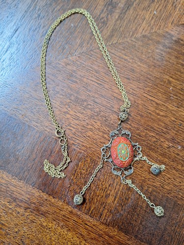 Vintage Art Deco Ornate Czech Enamel Molded Jewelry Necklace Cadmium ...