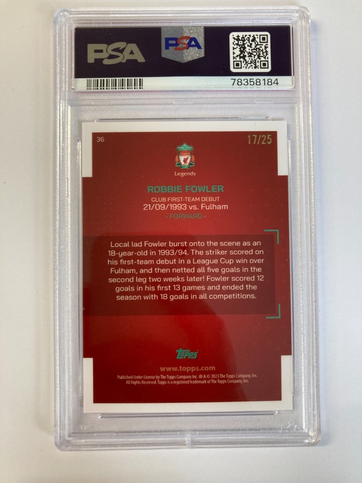 TOPPS LFC TEAM SET 2022-2023 ROBBIE FOWLER LIVERPOOL SP PARALLEL PSA 8 ...