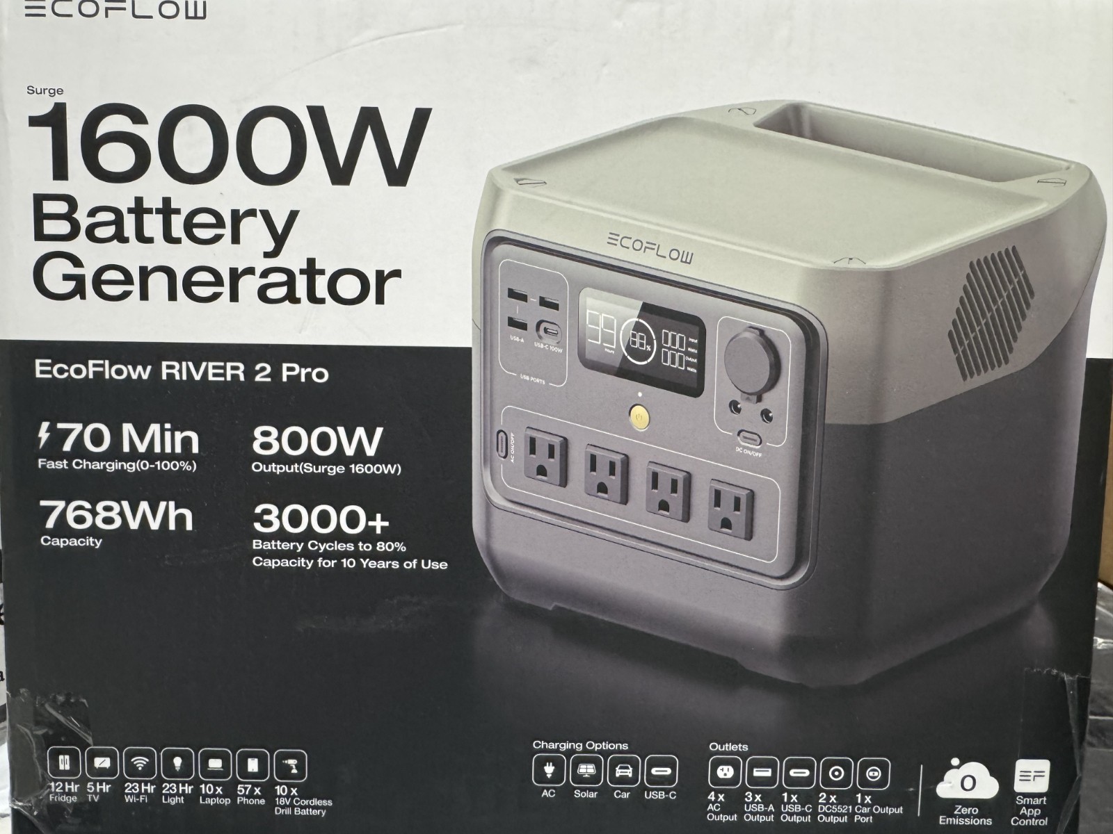 EcoFlow RIVER 2 Pro Portable Power Station 768Wh LFP Generator for Outdoors
