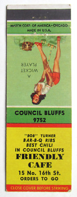 Friendly Cafe - Council Bluffs, Iowa Restaurant 20 Strike Matchbook ...