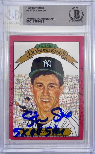 Steve Sax auto inscribed card 1989 Leaf #2 MLB New York Yankees BAS ...