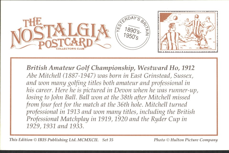 Abe Mitchell British Amateur Golf Champ Westward Ho, 1912, Reproduction Postcard | eBay