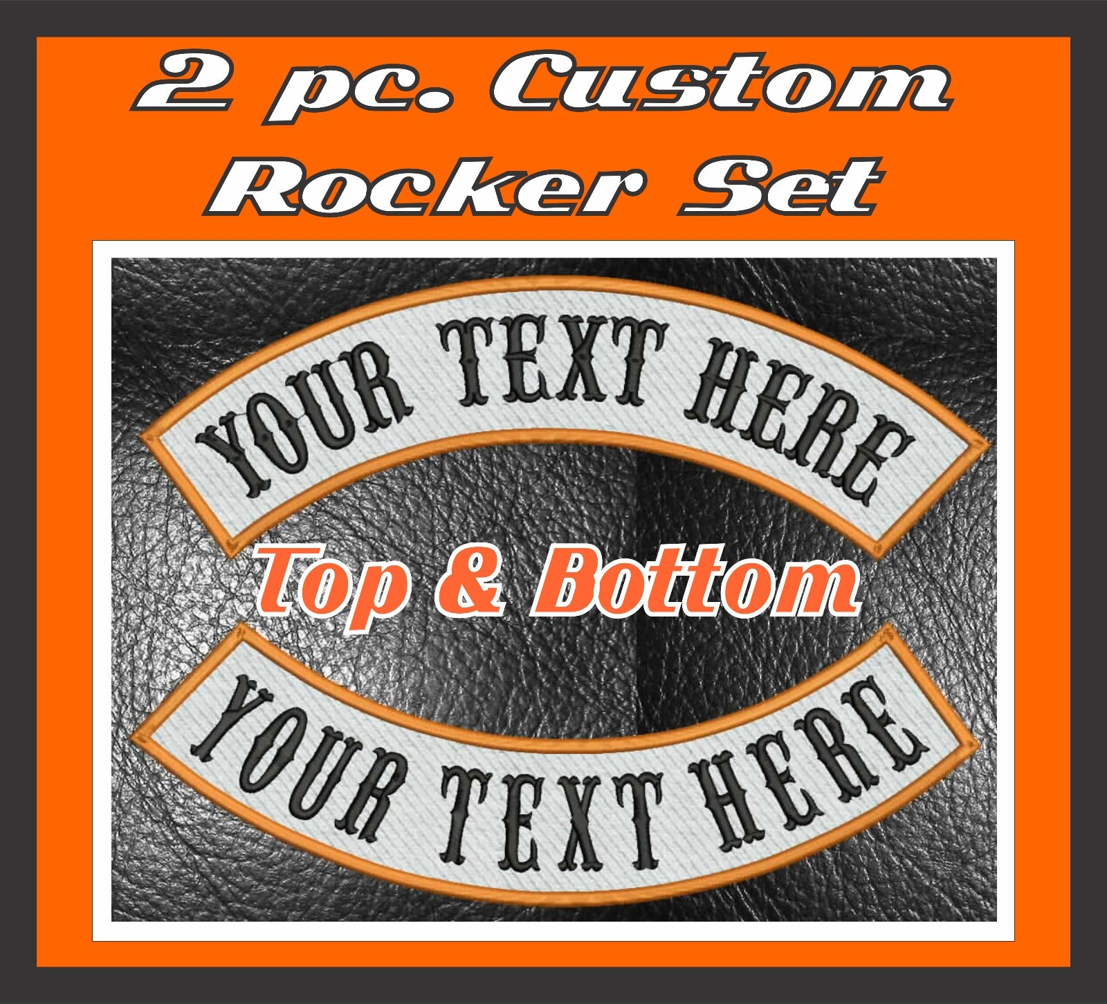 Personalize Embroidered MC Rocker Patch 2 pc Set 13" Top & Bottom Biker ...