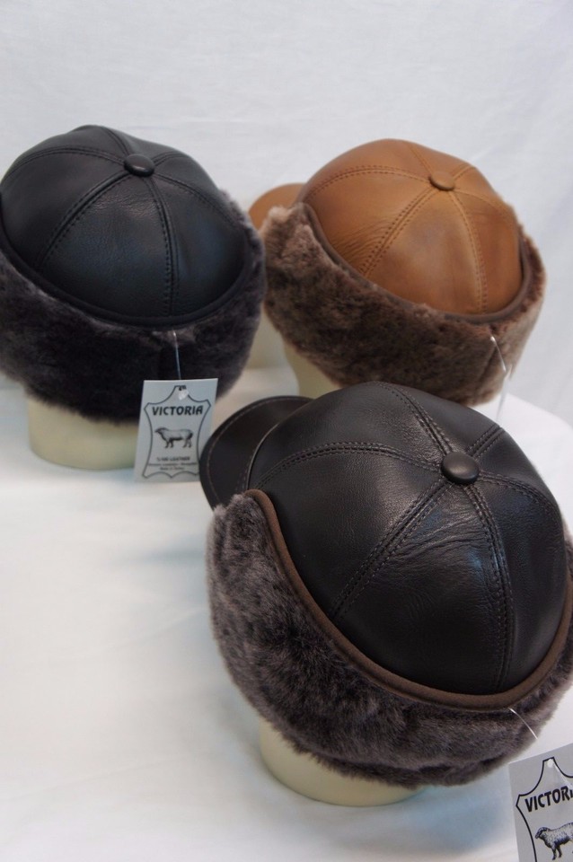 100% Sheepskin Shearling Leather Fur Elmer Fudd Captain Trapper Aviator ...