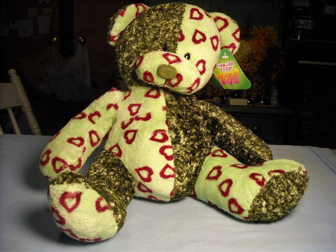 Sugar Loaf Plush Bear w/ Hearts - Green w/ Red - Rare Vintage - Oh, So ...
