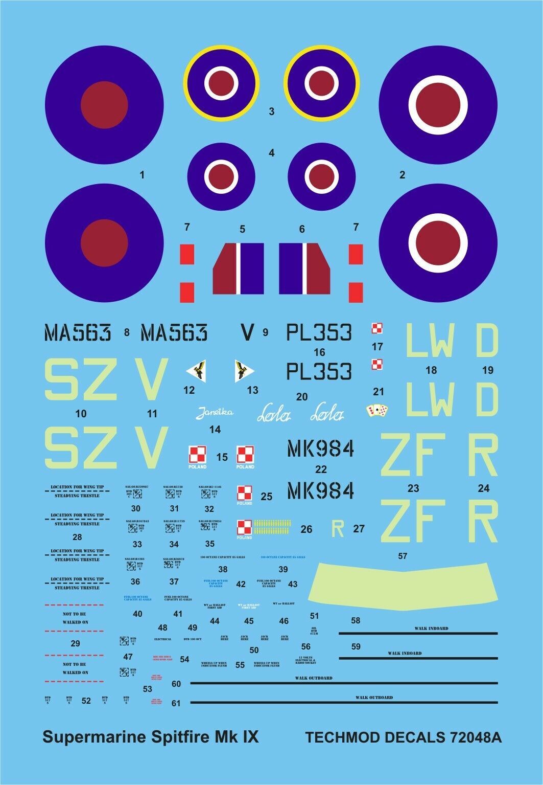 Spitfire Mk.IXc (308 316 318 POLISH SQN RAF MKGS 1943-45) #72048 1/72 ...