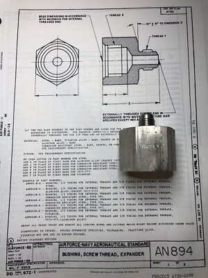 (58) AN894K16-6 Flared Tube Expander Bushing, 3/8-1”, 316ss Stainless ...