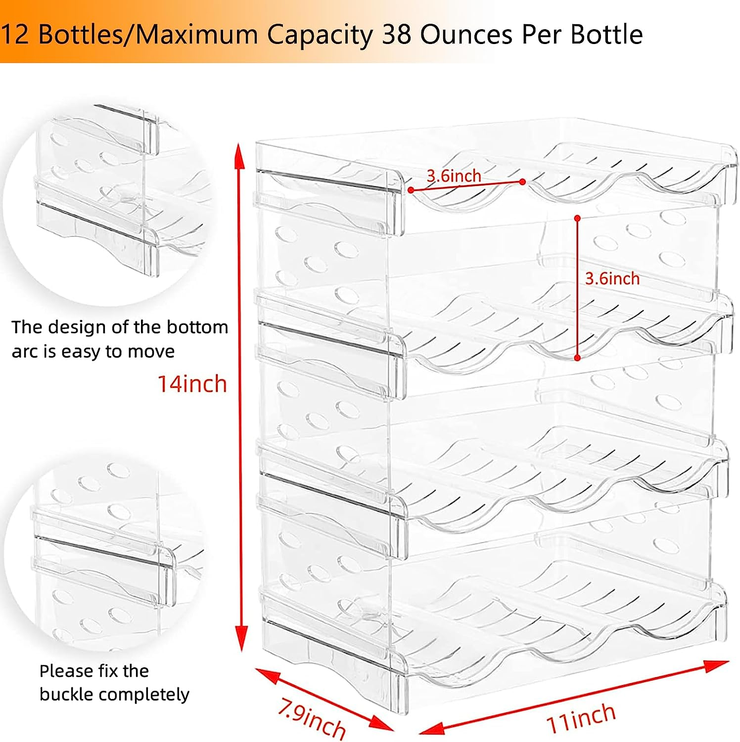 Water Bottle Organizer,4 Tier Stackable Clear Plastic Wine Rack,Water ...