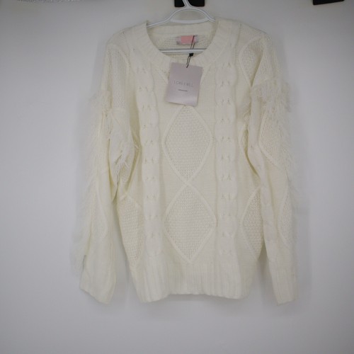 NWT CDM You make It Sweater Size Medium M White Ivory Fringed | eBay