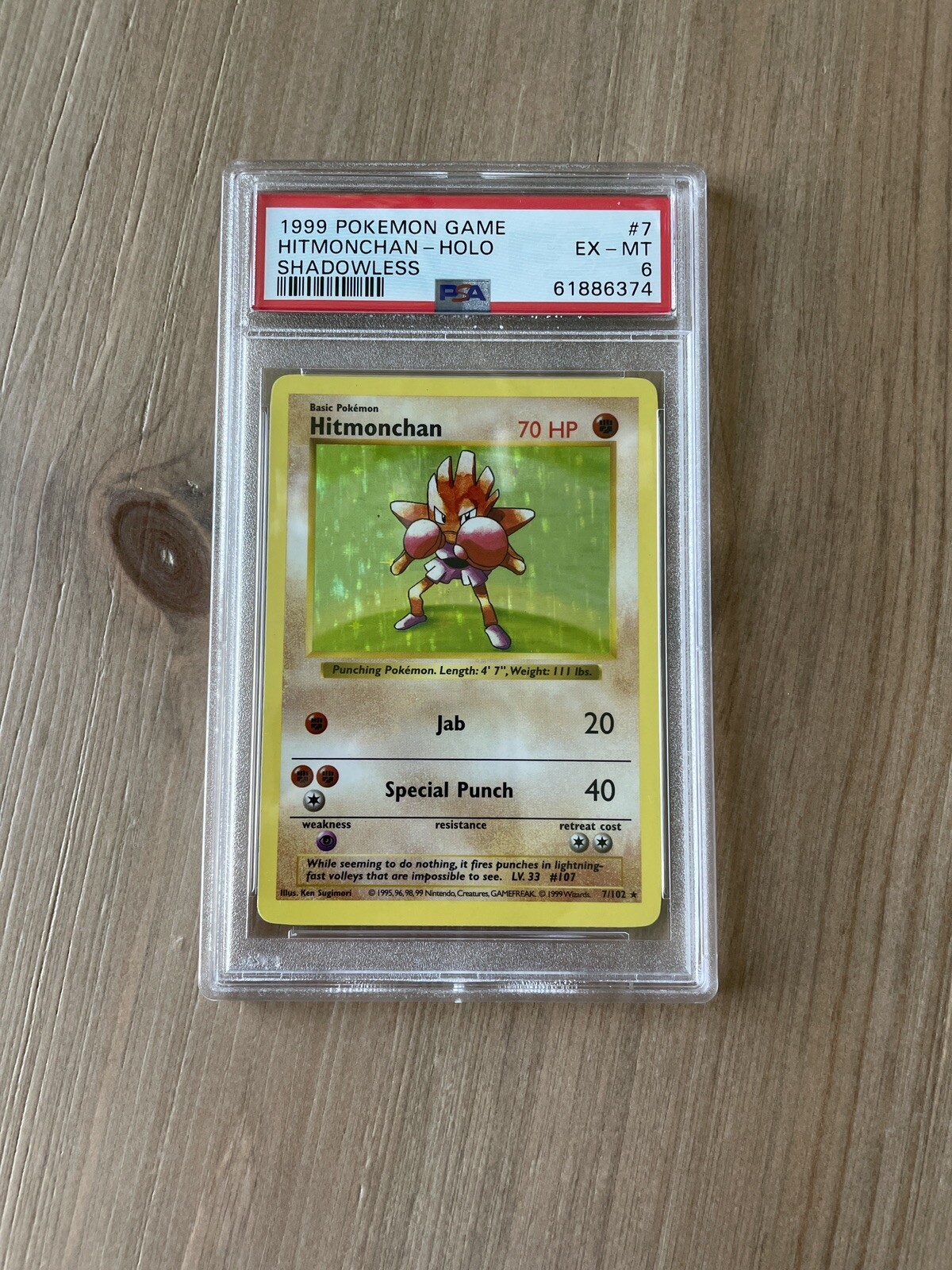 Pokemon - Hitmonchan 7/102 - Shadowless Base Set 1999 Holo Rare - PSA 6 ...