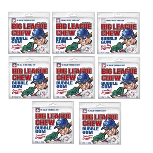 910359 8 x 60g PACKET BIG LEAGUE CHEW BUBBLE GUM OUTTA HERE ORIGINAL ...