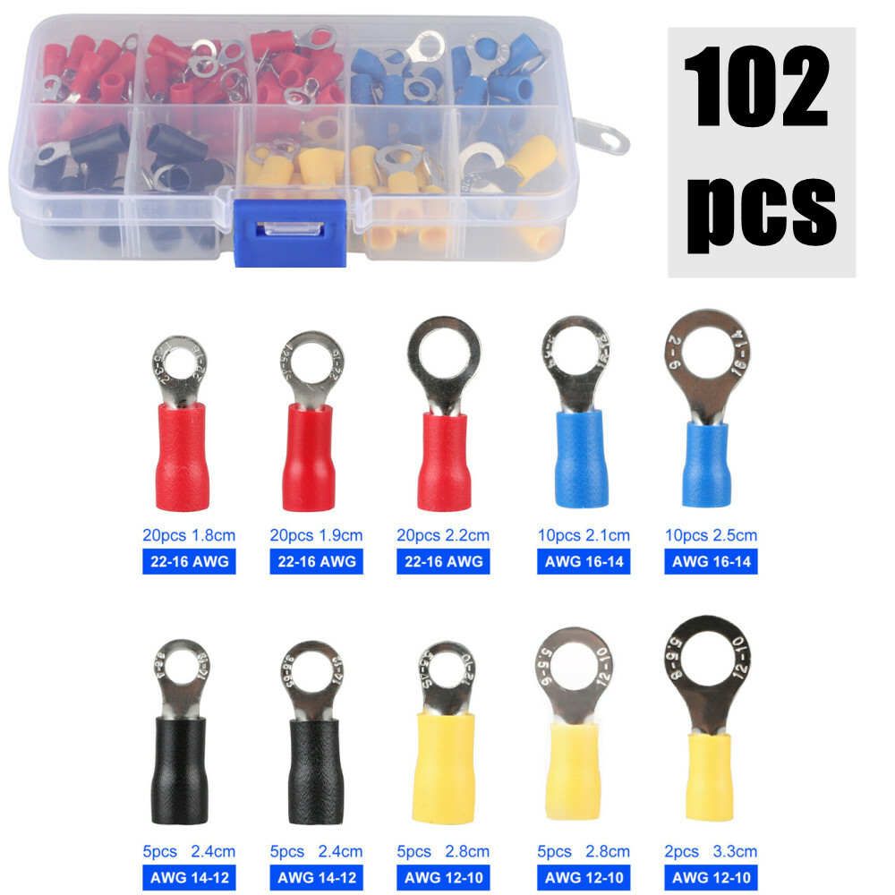 102Pcs Insulated Assorted Electrical Wire Ring Spade Terminals Crimp ...