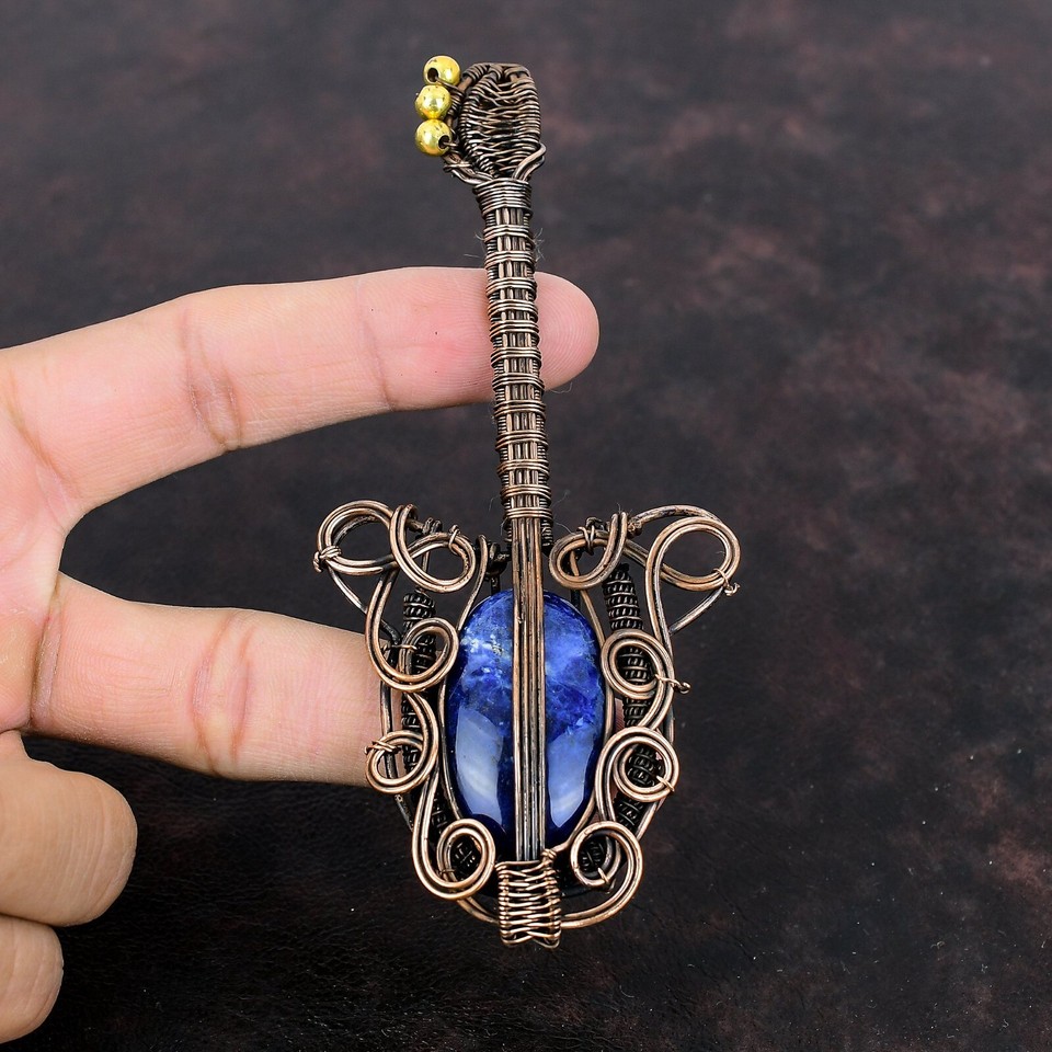 Sodalite Wire Wrapped Guitar Pendant Handcrafted Copper Unique 4.92" | eBay