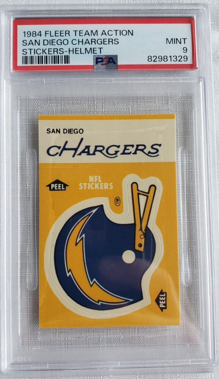 1984 Fleer Team Action San Diego Chargers Stickers Helmet Card PSA 9 ...