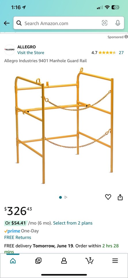 Allegro Industries 9401 Manhole Guard Rail, Yellow, 1pc | eBay