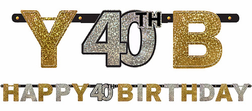 Sparkling Golden 40th Birthday Letter Banner Fortieth Birthday Party ...
