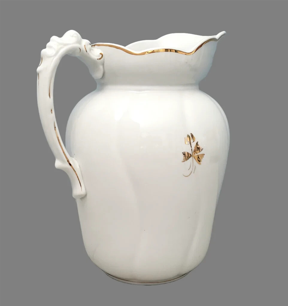 Antique White Tea Leaf Ironstone Pitcher 11 1/2" Chelsea Bishop ...