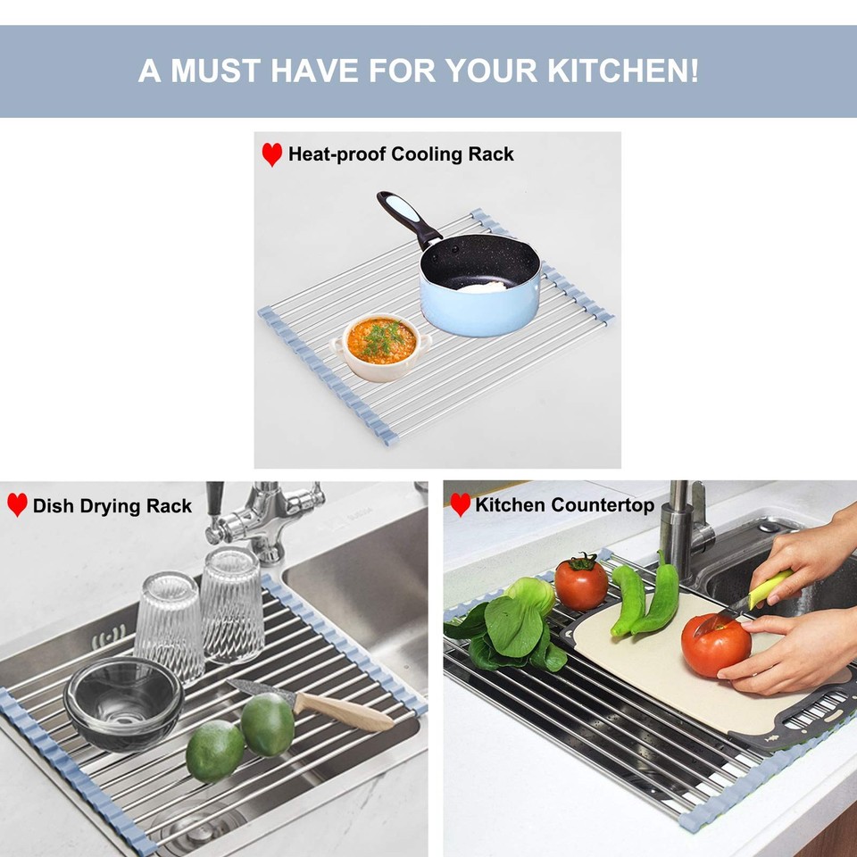 MECHEER Over The Sink Dish Drying Rack, Roll Up Dish Drying Rack ...