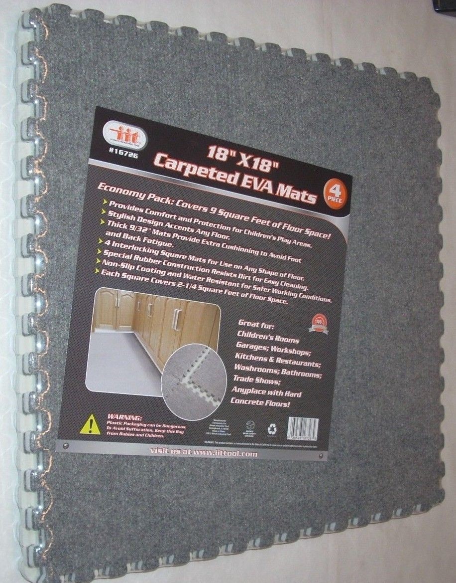 IIT Carpeted EVA Mats 18" x 18" 4pk Interlocking 9/32" Thick Covers 9 ...