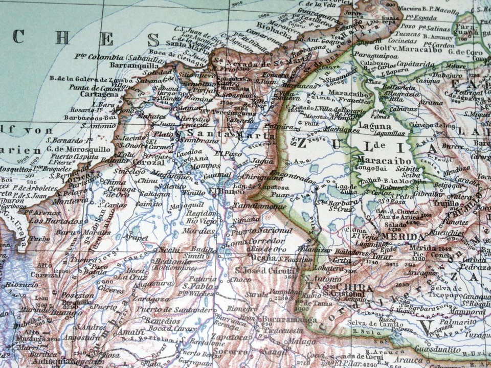 1925 VINTAGE MAP OF COLOMBIA ECUADOR VENEZUELA PERU PANAMA / SOUTH ...