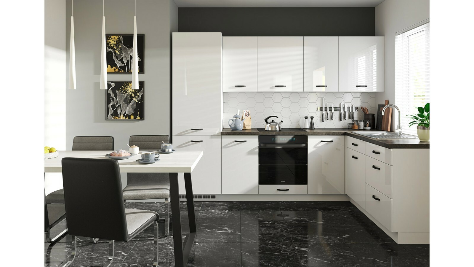 TOP LINE KITCHEN SET – L-SHAPE 10 UNITS -WHITE HIGH GLOSS | eBay UK