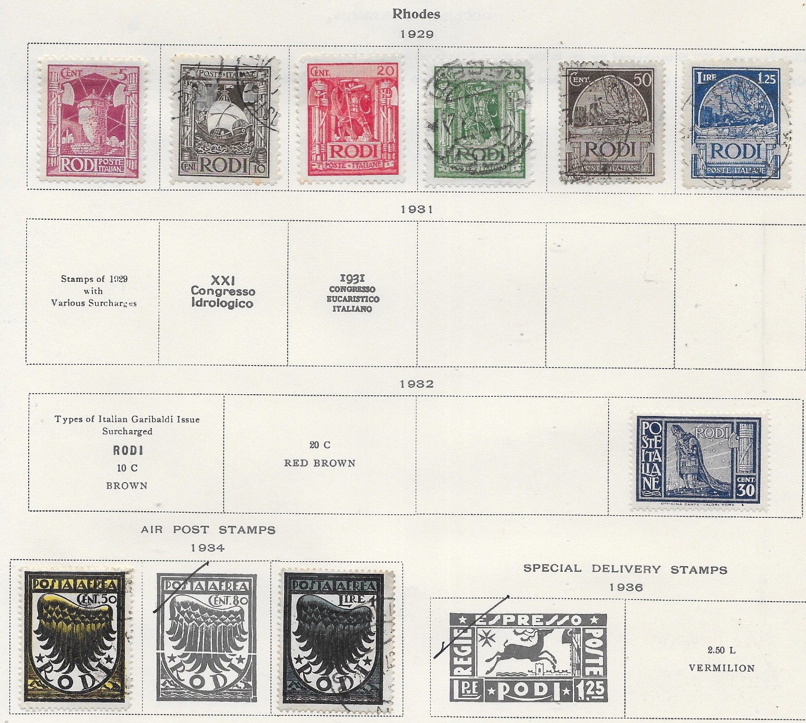 9 Italy Rhodes Stamps w/Air Post from Quality Old Antique Album 1929 ...