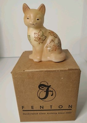 Fenton Rosso Opal Sanded Cat Maple Leaves Signed PJ Rosso Rare | eBay