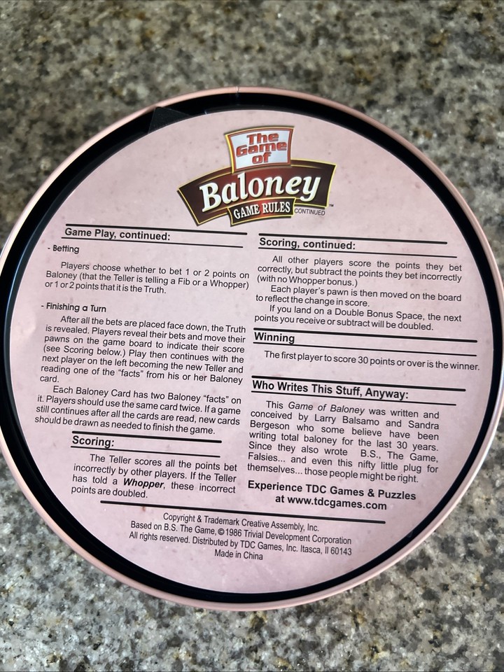 The Game Of Baloney Fibbing Fun For The Whole Family 2-6 Players Aged 8 ...