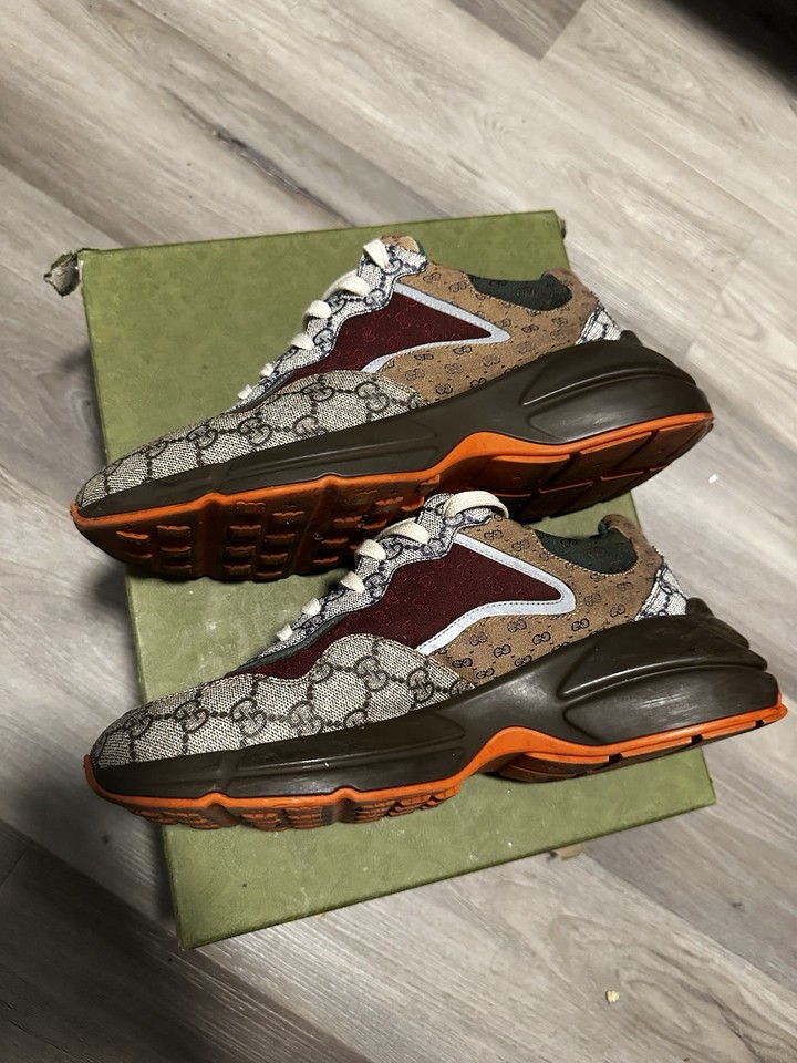 Gucci Sneakers Rhyton Beige Brick Red Designer Shoes Men Size 9 Used | eBay