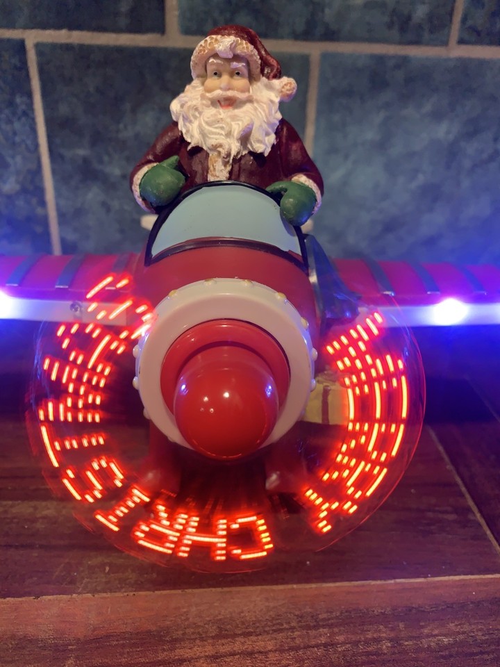 Vtg LED Merry Christmas Lighted Propeller Airplane Santa Claus Wings ...