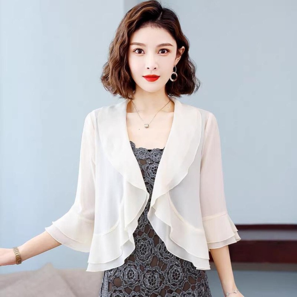 Women Lady Chiffon Ruffles Shrug Bolero Cape Coat Tops Capelet Casual ...