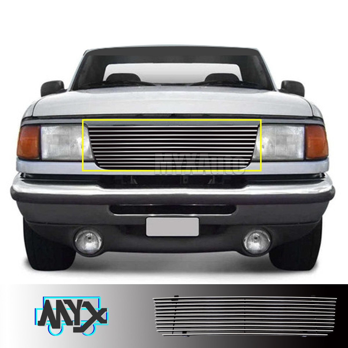 1993-1997 Ford Ranger Horizontal Billet Chrome Front Main Upper Grill ...