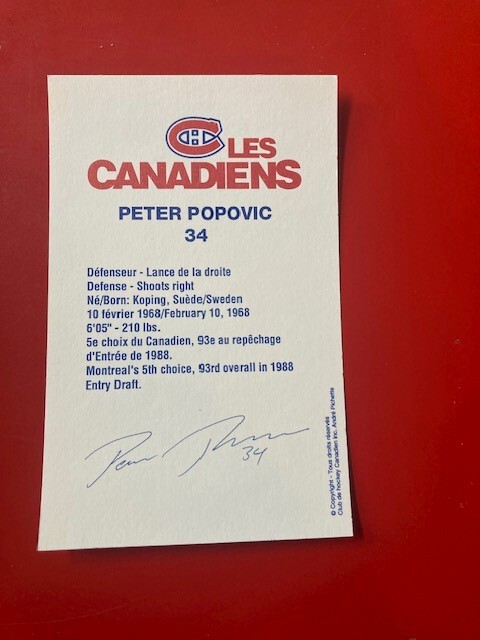 1993-94 MONTREAL CANADIENS TEAM ISSUED POSTCARD - Peter Popovic | eBay