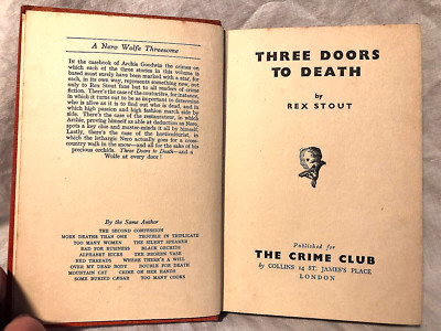 Rex Stout - Three Doors to Death - 1st/1st 1950, Collins Crime Club ...