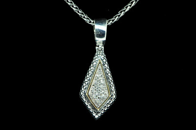 EFFY (c) Sterling Silver and 18K WG Paved Diamond Pendant w/ 18" Wheat ...