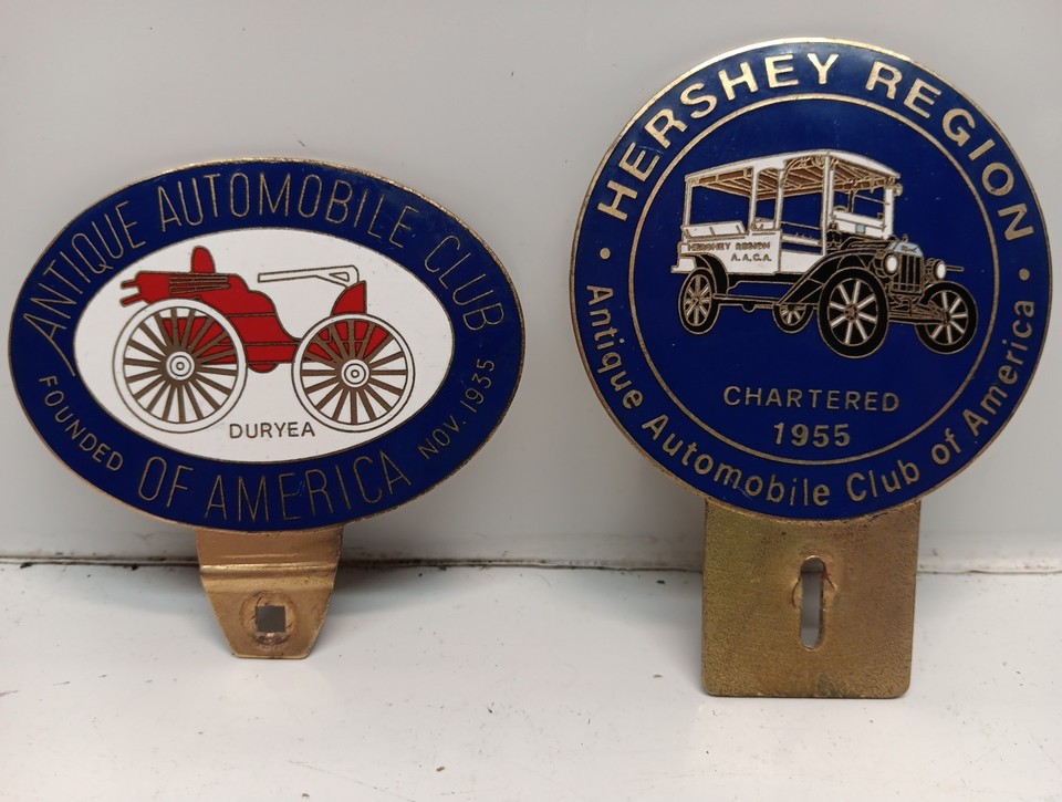 2 Antique Automobile Club of America BRASS CERAMIC License Plate ...