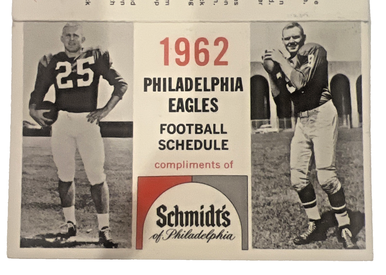 1962 Philadelphia Eagles NFL Football Schedule Schmidt's Beer ...