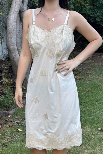 Vintage 60s XL Full Slip with Lace Appliqué Ivory Nylon | eBay