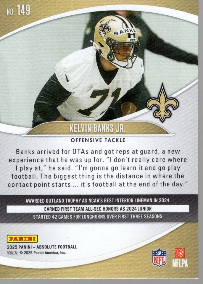 2025 Absolute #149 Kelvin Banks Jr. RC /375 - FB | eBay