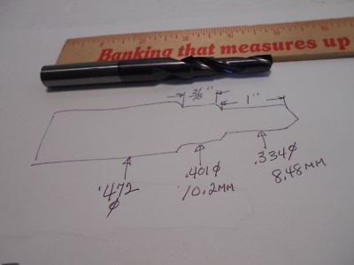 GUHRING Carbide Step Drill .334 Dia. x 1" .401 Dia x 3/8" .472 Shank 4. ...