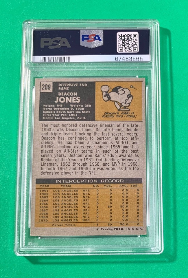 1971 TOPPS DEACON JONES HOF - PSA 4 VG-EX #67483565 - CARD #209 LOS ...