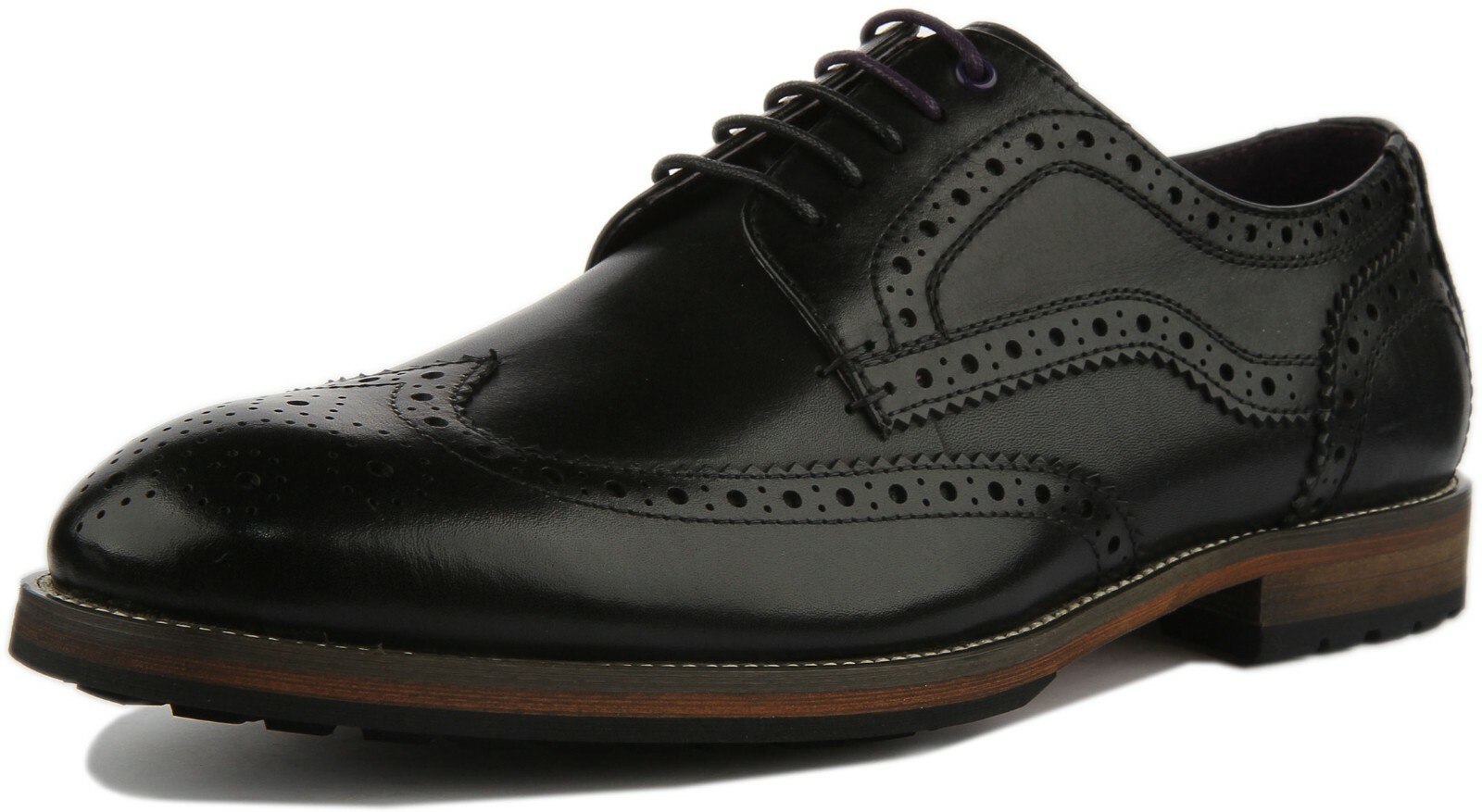 Justin Reece England Rudolph Mens Leather Brogue Shoe In Black UK Sizes ...