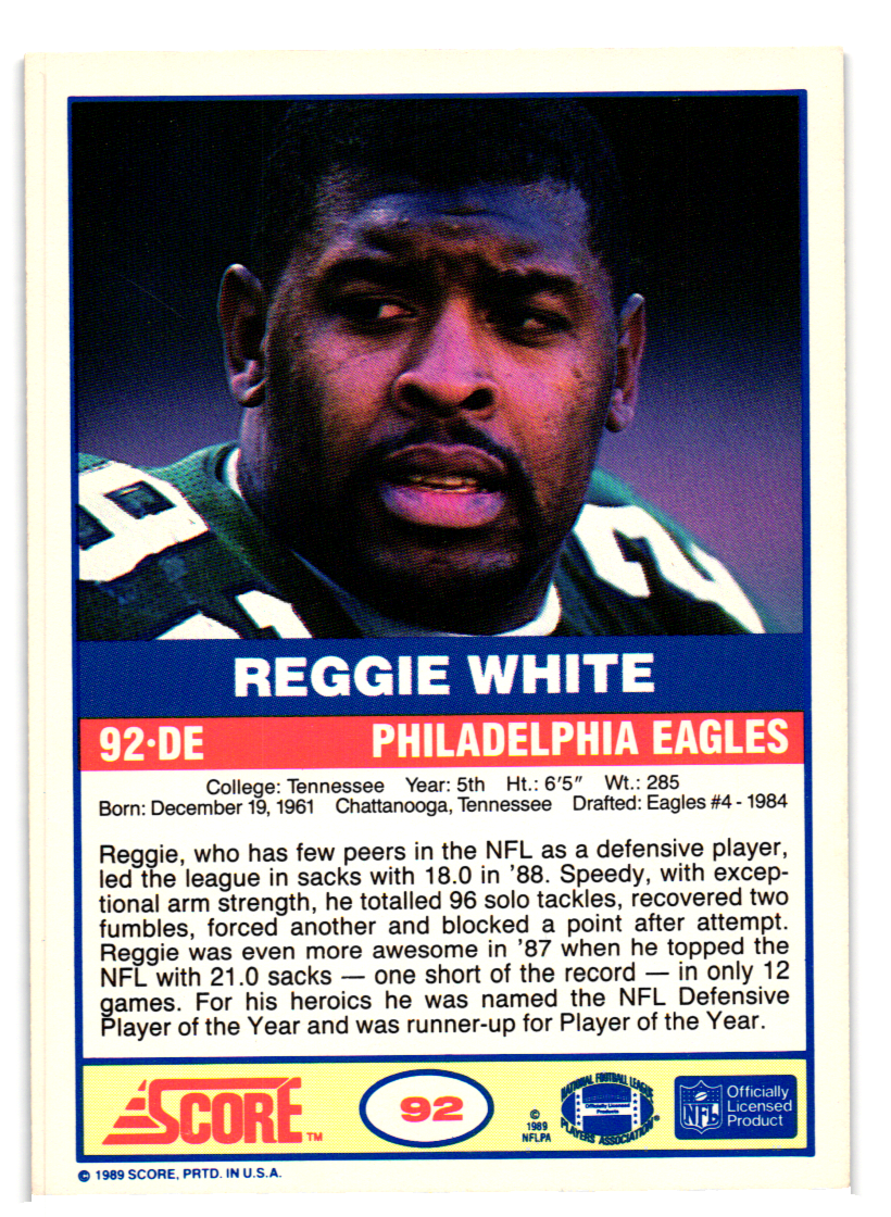 1989 Score Football Card #92 Reggie White Philadelphia Eagles a1 | eBay