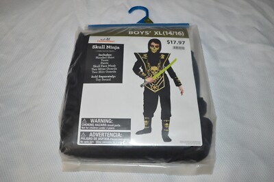 WAY TO CELEBRATE SKULL NINJA HALLOWEEN COSTUME ~ 8 PEICE ~ BOYS ~ XL 14 ...