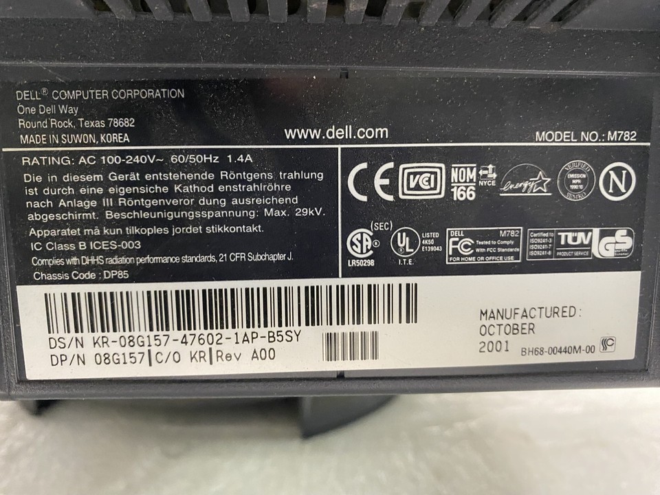 Vintage Dell M782 17" Color CRT Monitor For Retro Gaming w/VGA Cable ...
