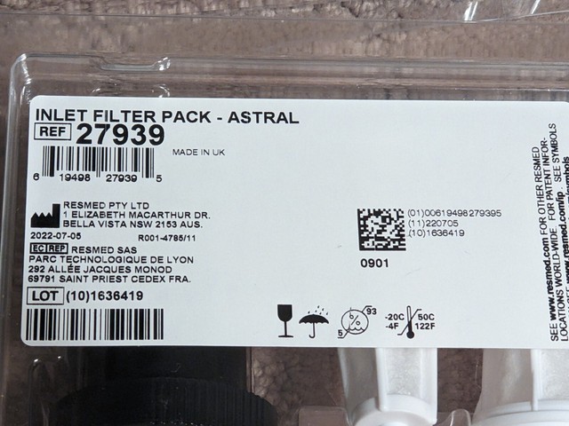 Resmed 27939 for Astral Inlet Filter Pack - 4 pack for sale online | eBay