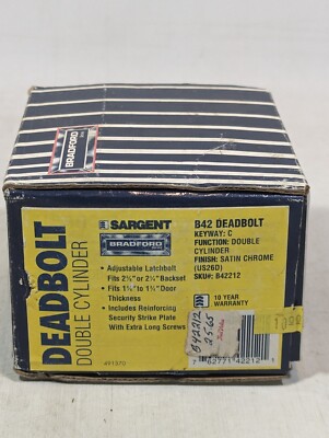 Sargent Bradford B42 Deadbolt lock Double cylinder satin chrome b42212 ...